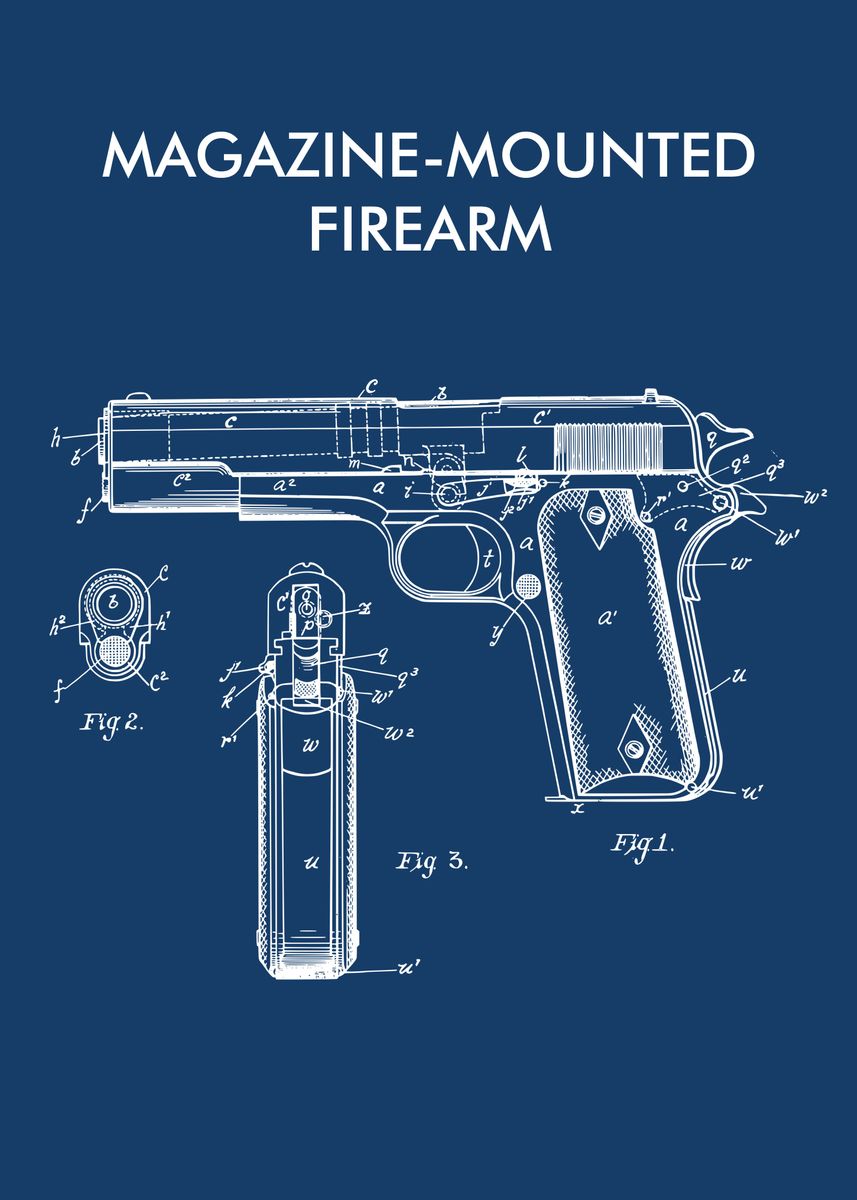 'MAGAZINE FIREARM BLUEPRINT' Poster, picture, metal print, paint by ...