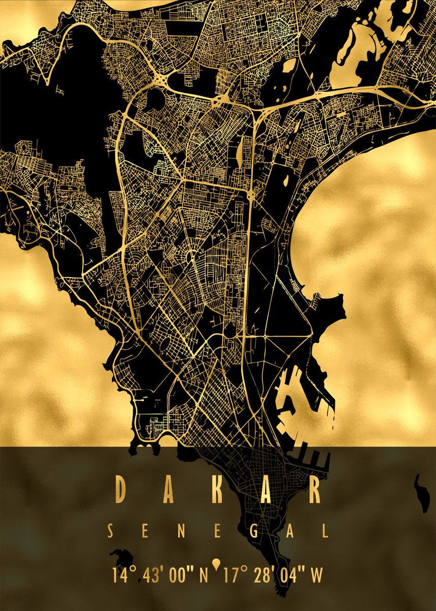 'DAKAR MAP SENEGAL' Poster, picture, metal print, paint by Artistic ...
