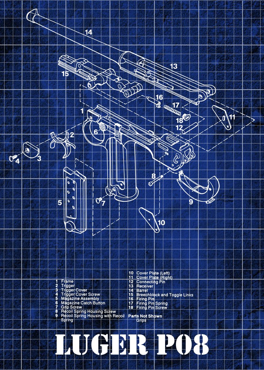 'Luger P08 Blueprint' Poster, picture, metal print, paint by Geoji ...