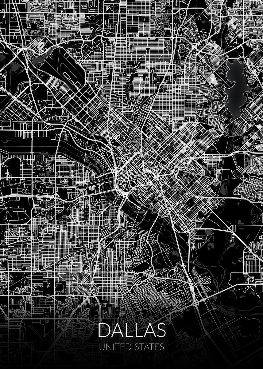'Dallas Map Black USA' Poster, picture, metal print, paint by dkDesign ...