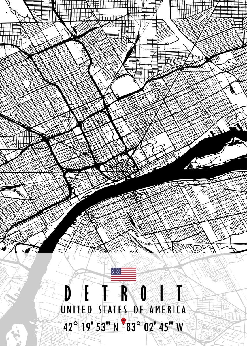 'DETROIT MAP USA' Poster, picture, metal print, paint by Artistic ...