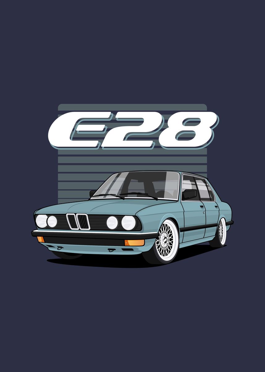 'E28 Bimmer Classic Cars' Poster, picture, metal print, paint by Masje Studio | Displate