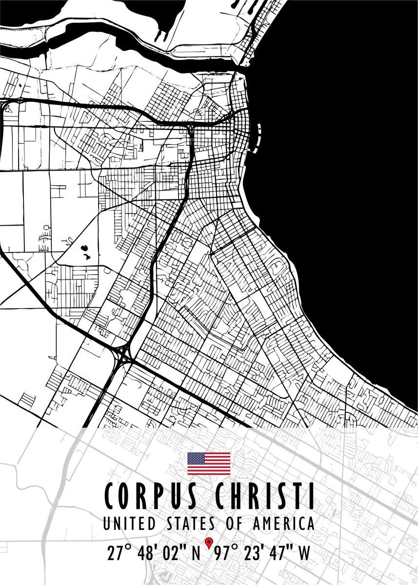 'CORPUS CHRISTI MAP USA' Poster, picture, metal print, paint by ...