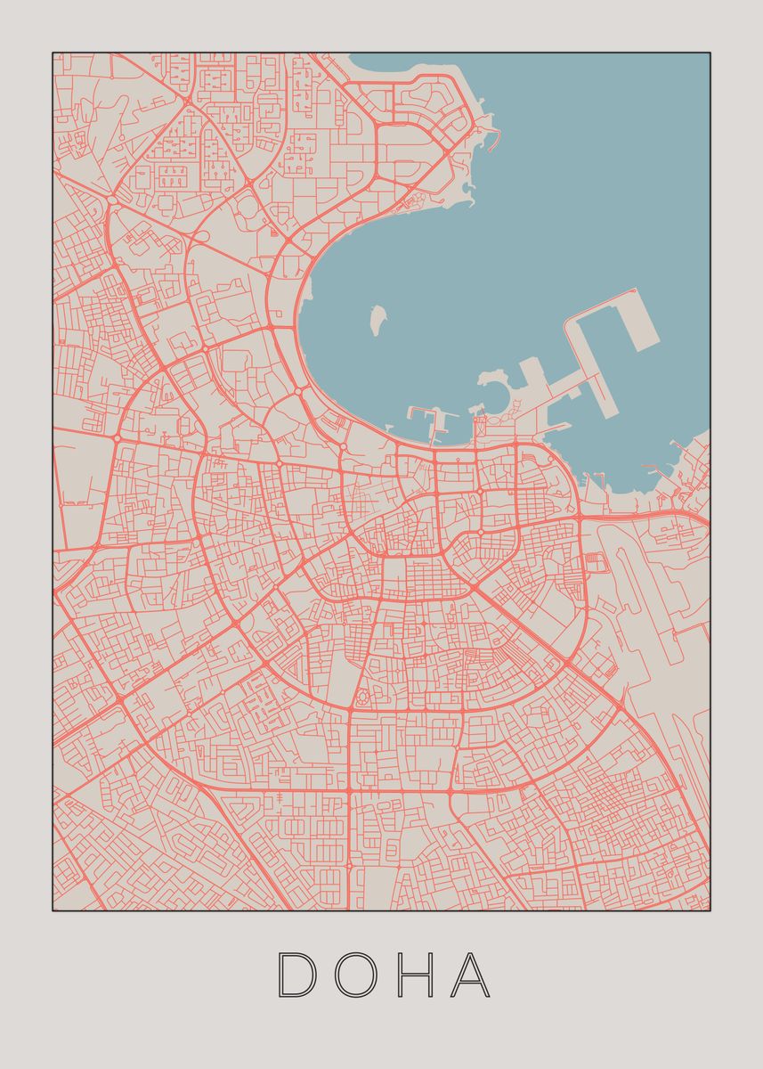 'Doha Vintage Map Qatar' Poster, picture, metal print, paint by ...
