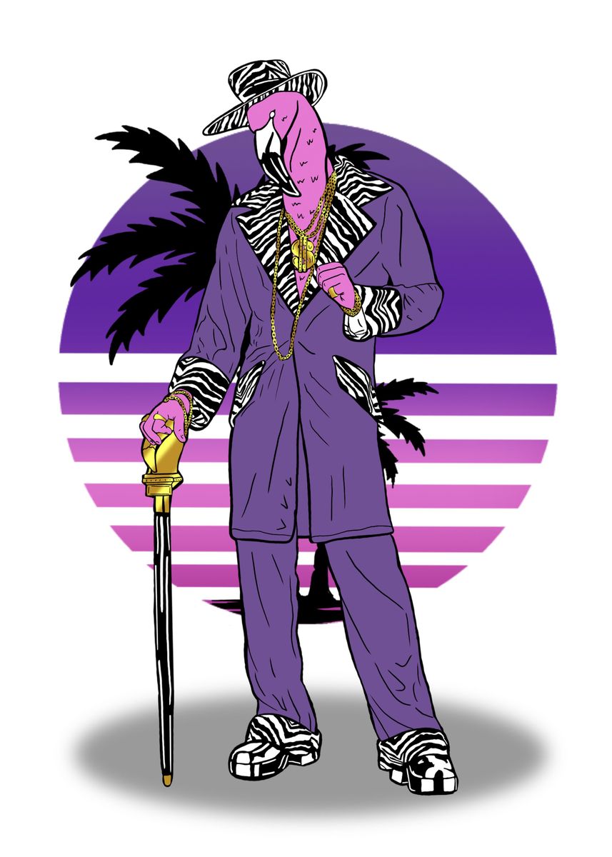 'Flamingo Pimp' Poster, picture, metal print, paint by Fat Rat | Displate