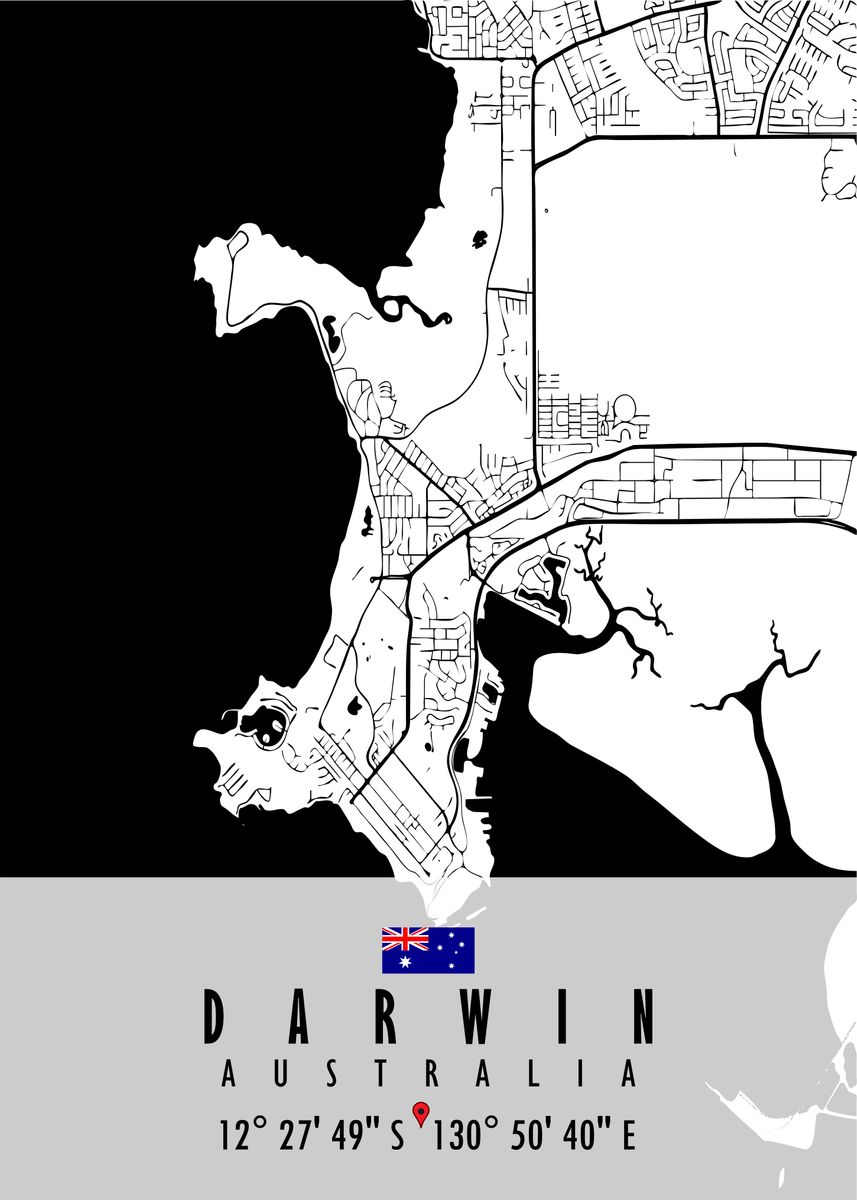 'DARWIN MAP AUSTRALIA' Poster, picture, metal print, paint by Artistic ...