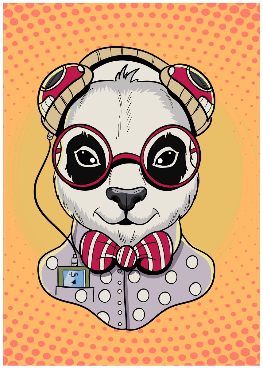 'Retro Hipster Panda' Poster, picture, metal print, paint by Saphira ...