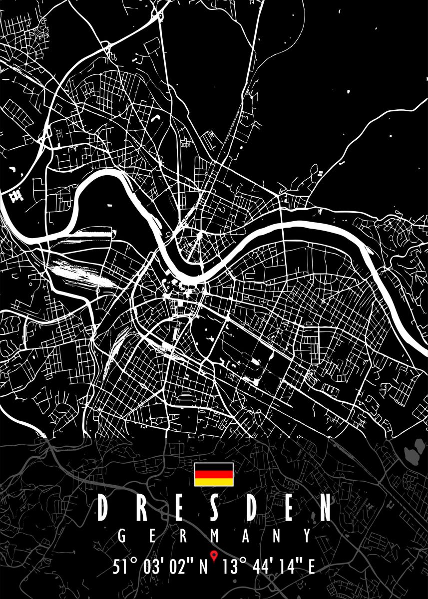 'DRESDEN MAP GERMANY' Poster, picture, metal print, paint by Artistic ...