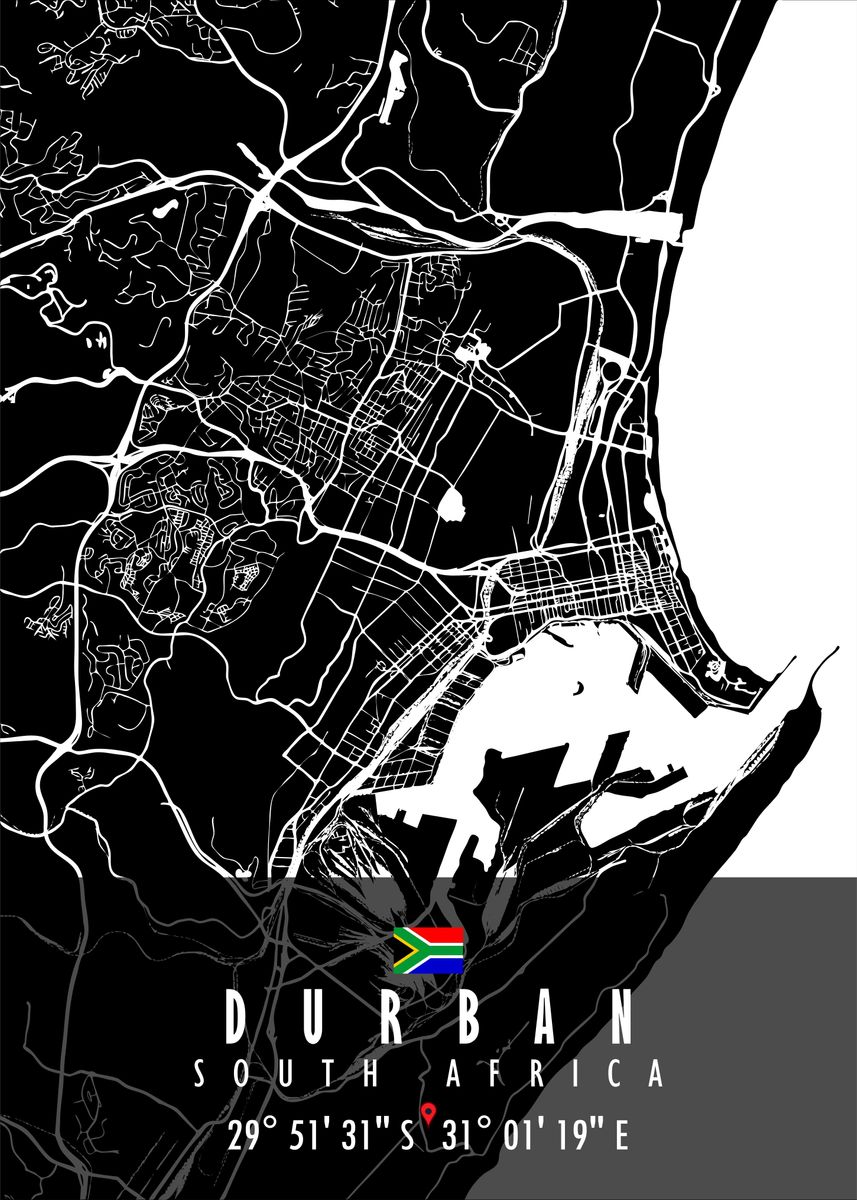 'DURBAN MAP SOUTH AFRICA' Poster, picture, metal print, paint by ...
