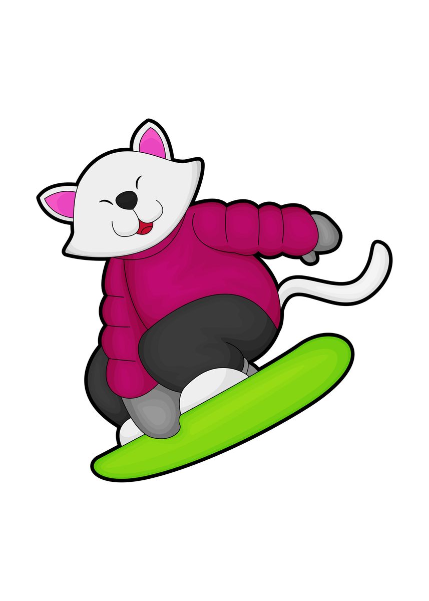 'Cat Snowboard Sports' Poster, picture, metal print, paint by Markus ...