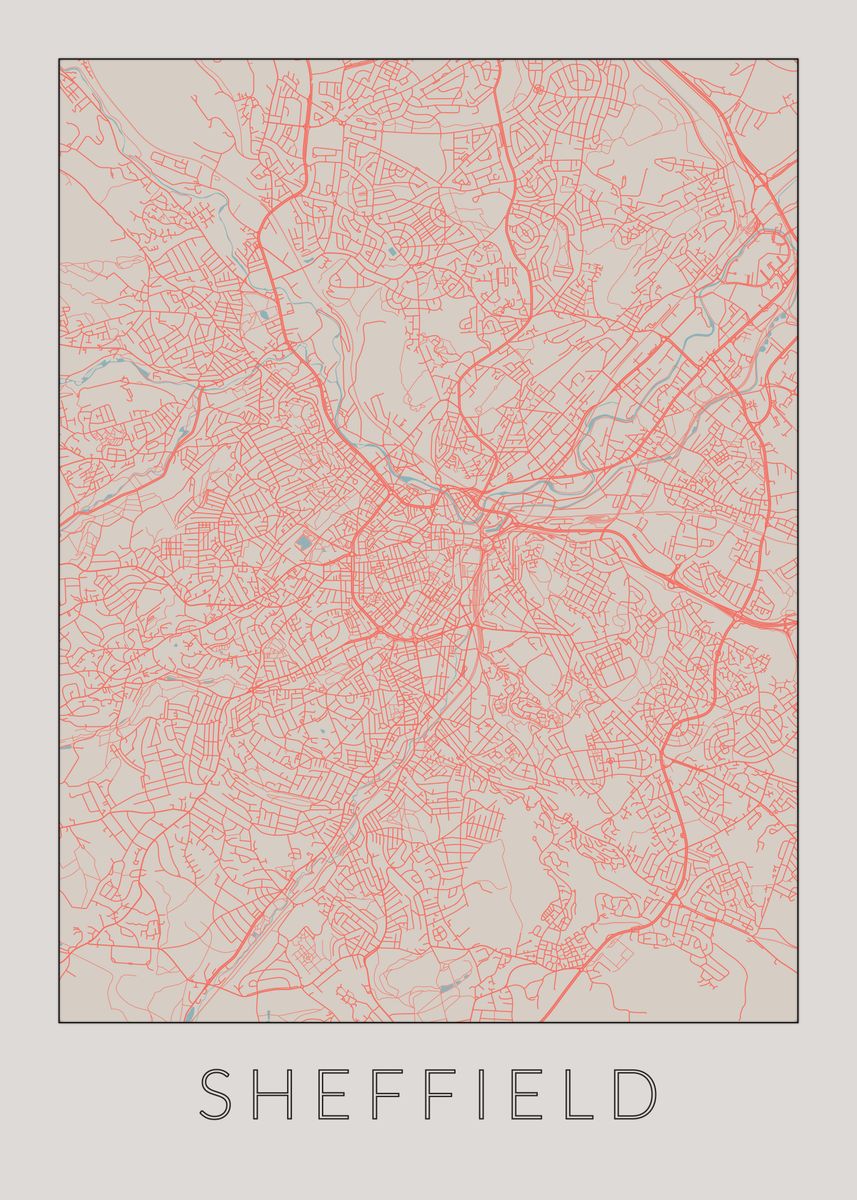 'Sheffield Vintage Map' Poster, picture, metal print, paint by dkDesign ...