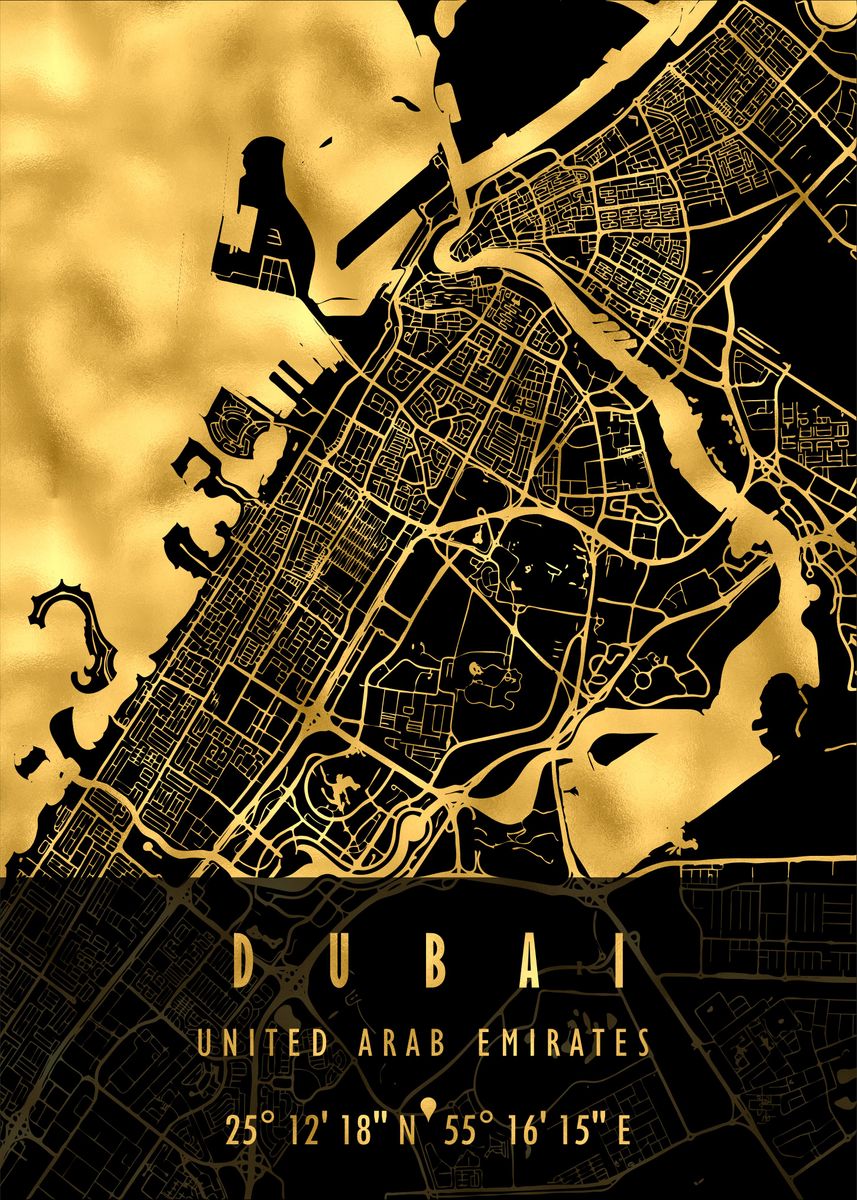 'DUBAI MAP UAE' Poster, picture, metal print, paint by Artistic ...