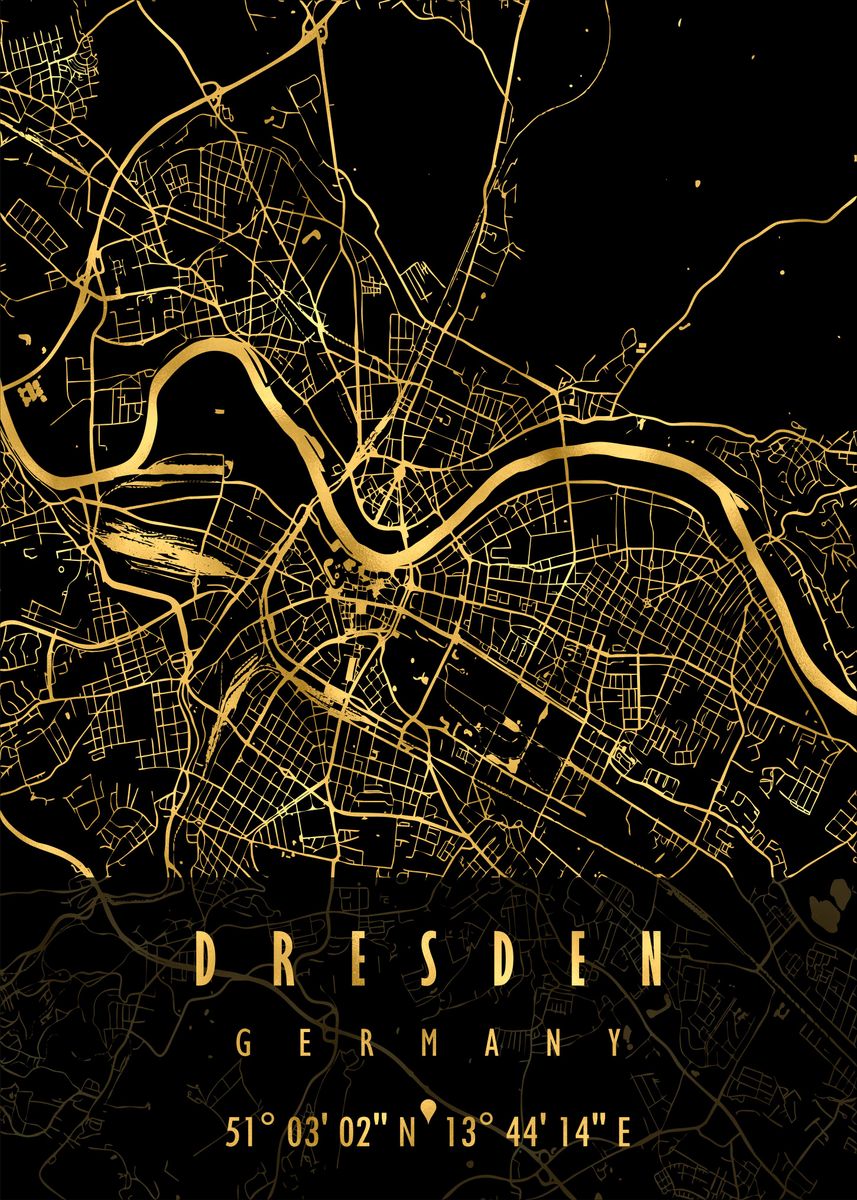 'DRESDEN MAP GERMANY' Poster, picture, metal print, paint by Artistic ...