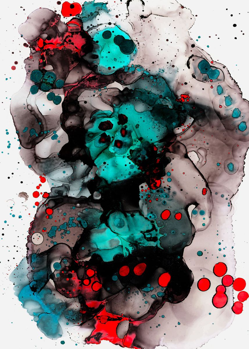 'Abstract Black Red Teal' Poster, picture, metal print, paint by Vivid ...