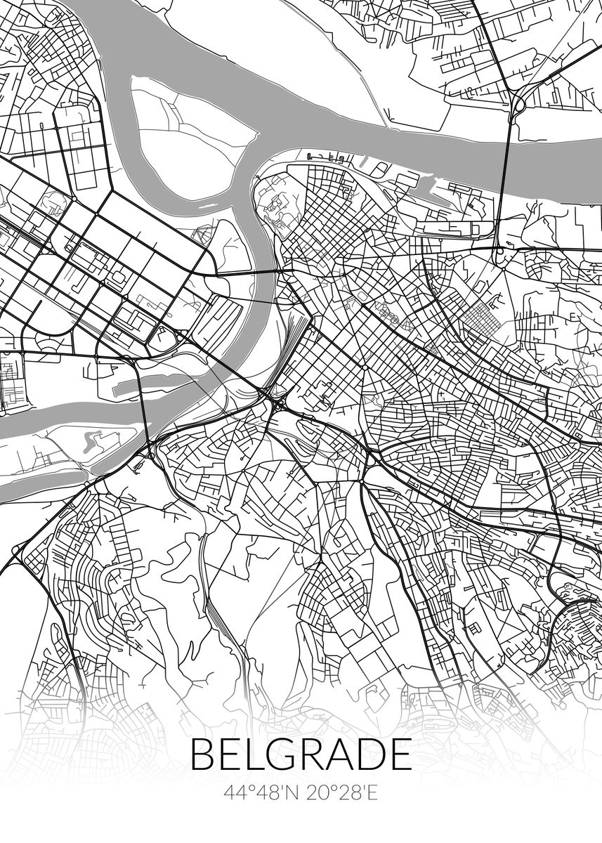 'Belgrade City Map White' Poster by dkDesign | Displate
