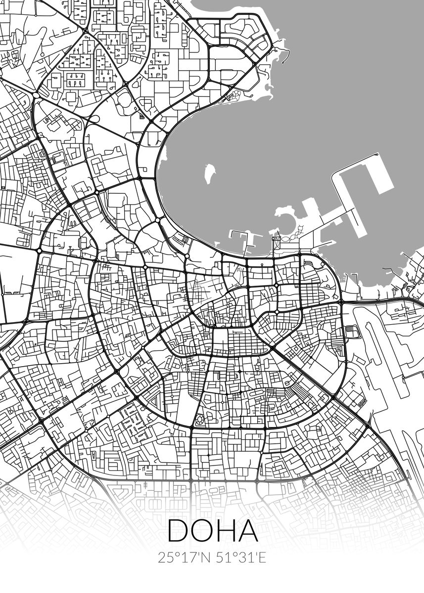 'Doha City Map White' Poster by dkDesign | Displate