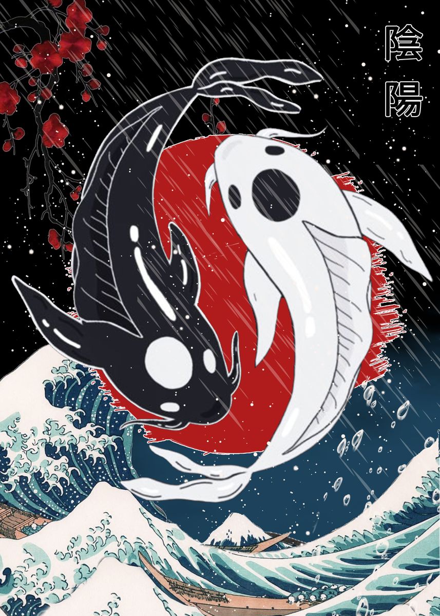 'Yin Yang Japan' Poster, picture, metal print, paint by Theng Id | Displate