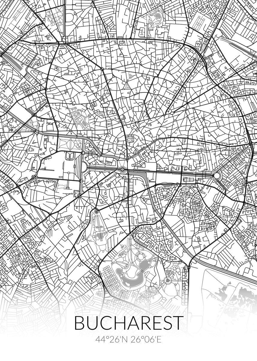'Bucharest City Map White' Poster, picture, metal print, paint by ...