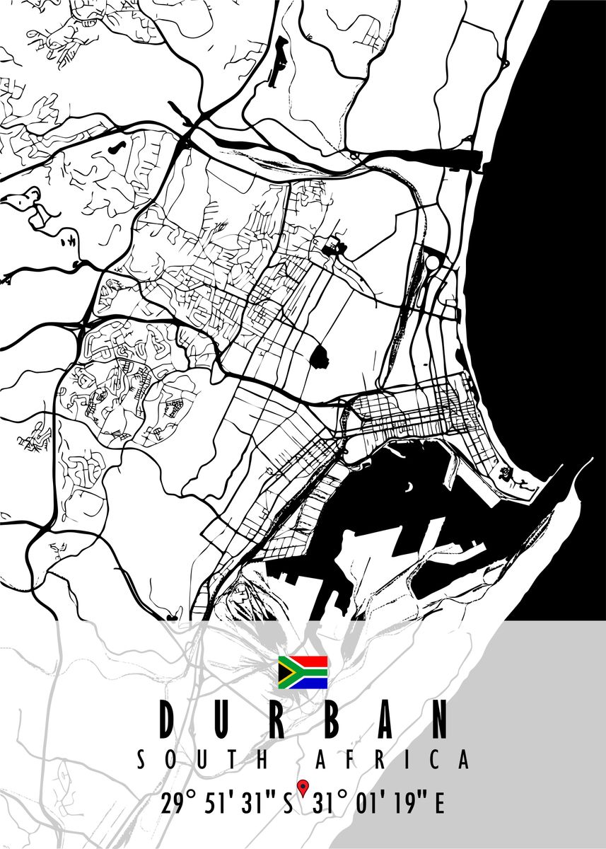 'DURBAN MAP SOUTH AFRICA' Poster, picture, metal print, paint by ...