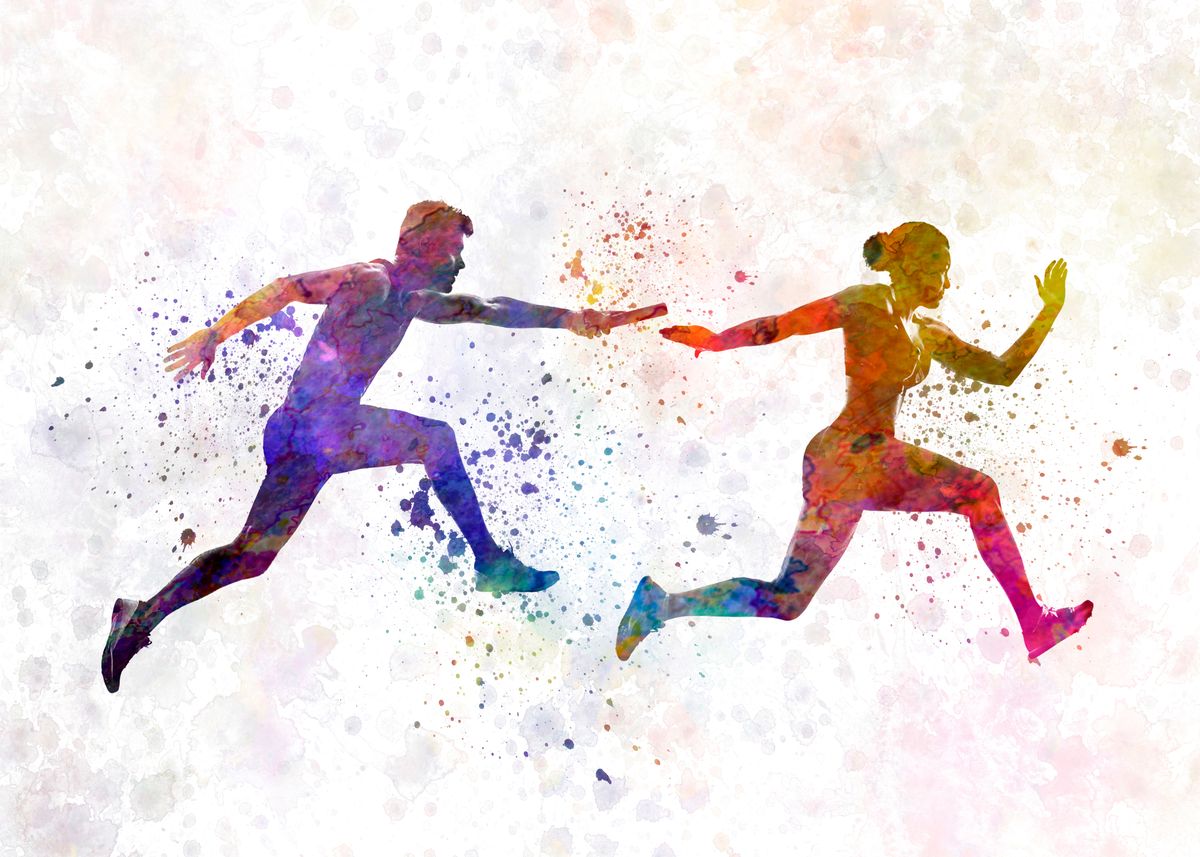 'Relay race in watercolor' Poster by Cristina Romero | Displate