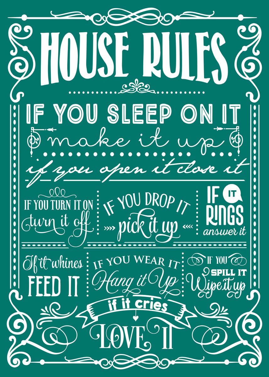 'House Rules Teal White' Poster by jodotodesign | Displate