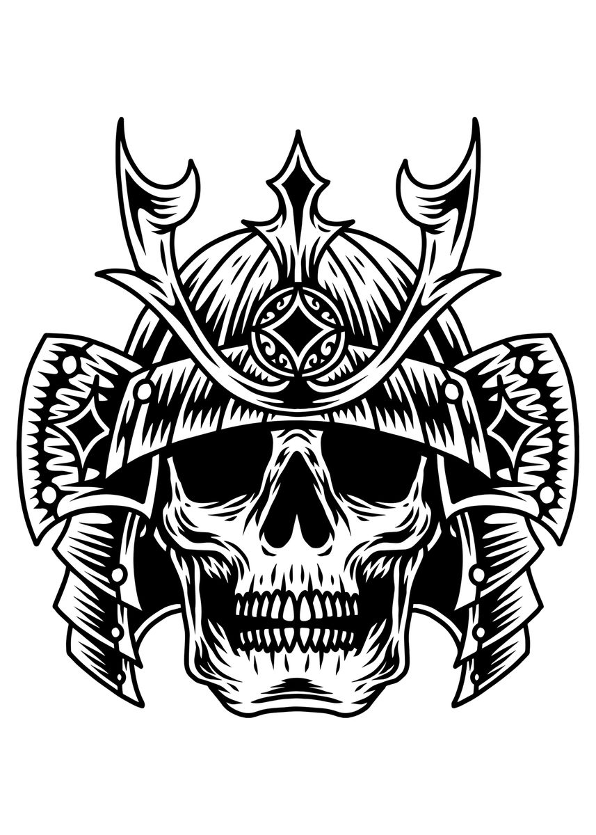 'Samurai skull face' Poster, picture, metal print, paint by Daily ...