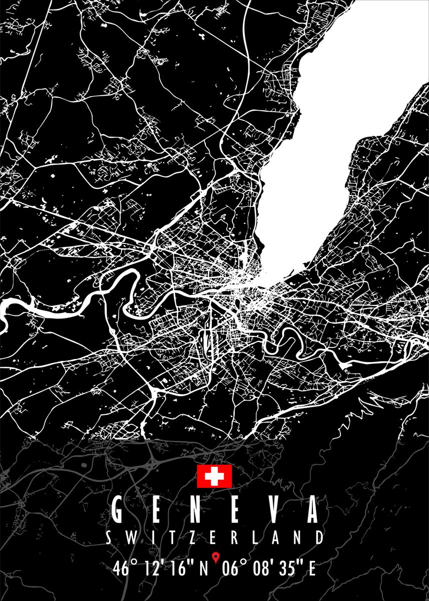 'GENEVA MAP SWITZERLAND' Poster, picture, metal print, paint by ...