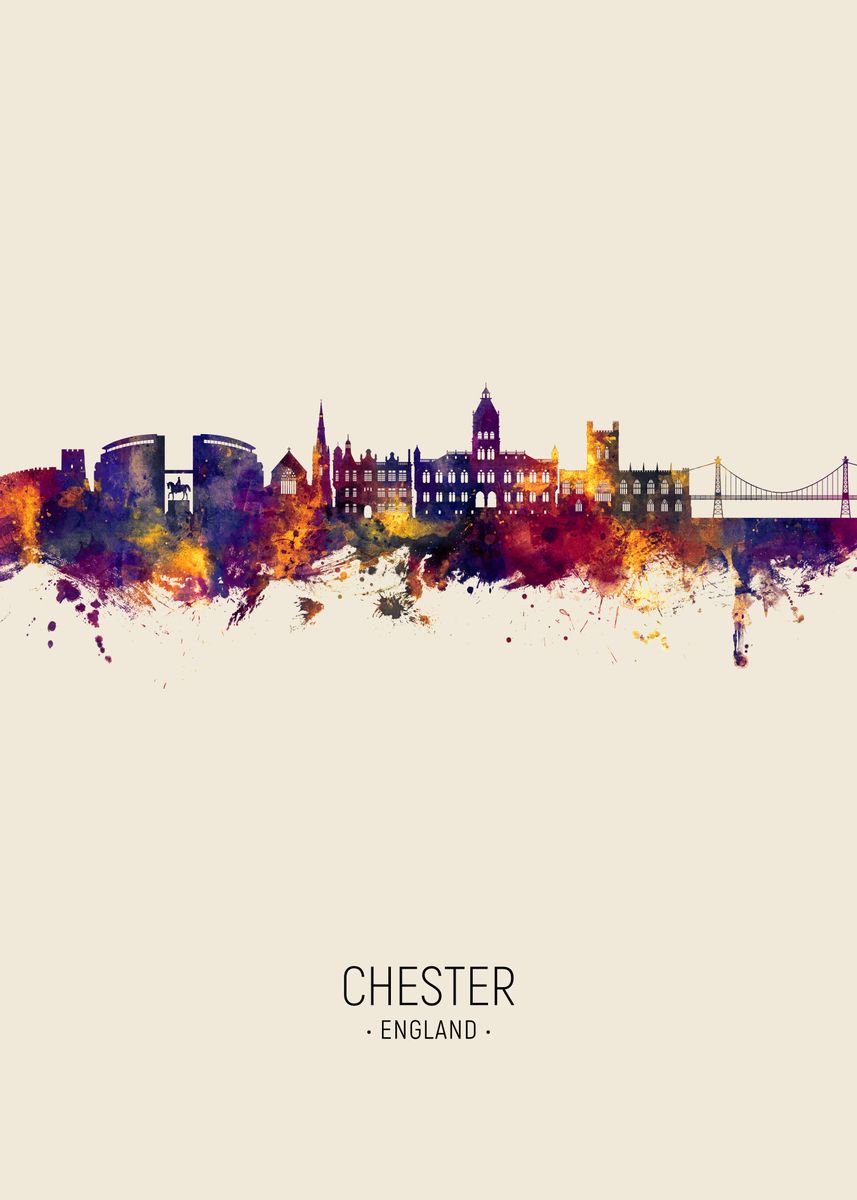 'Chester Skyline England' Poster, picture, metal print, paint by ...