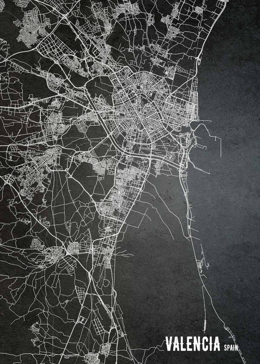 'Valencia Spain city map' Poster, picture, metal print, paint by ...