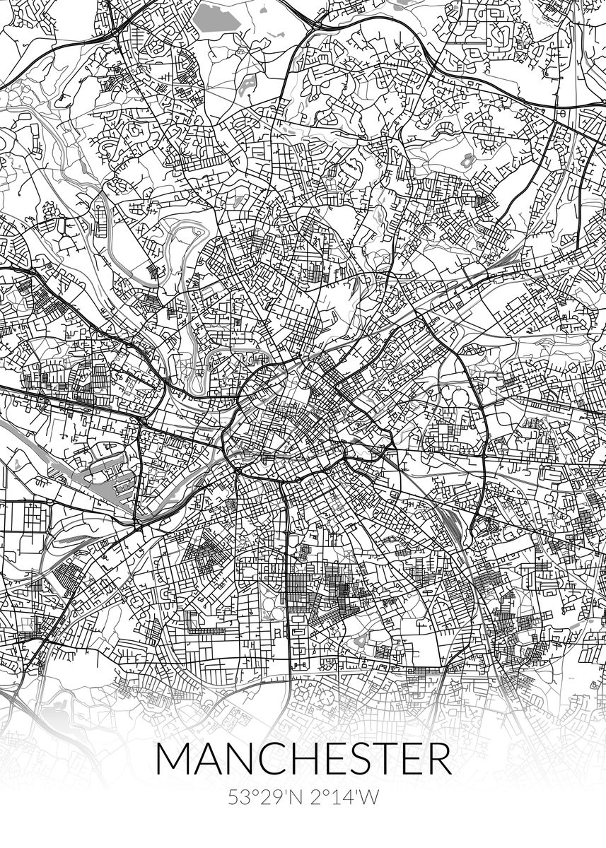 'Manchester City Map White' Poster, picture, metal print, paint by ...