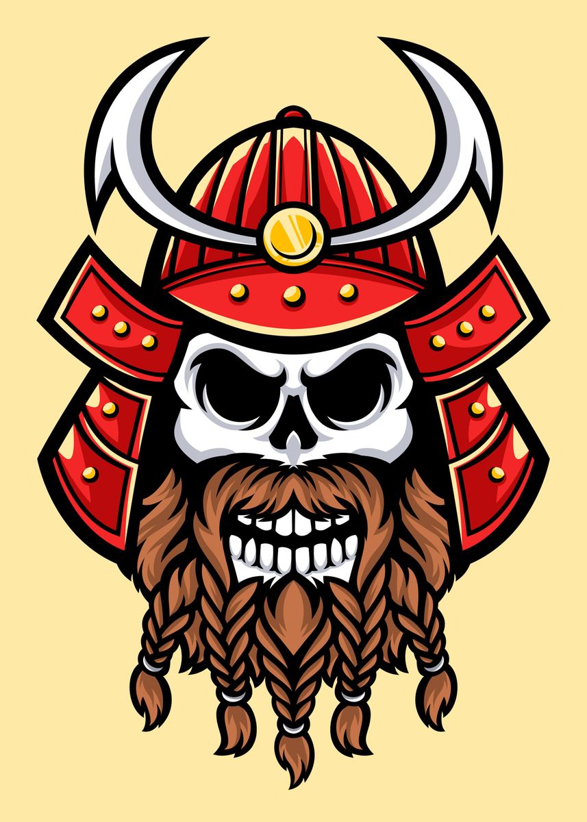 'Samurai skull face' Poster, picture, metal print, paint by Daily ...