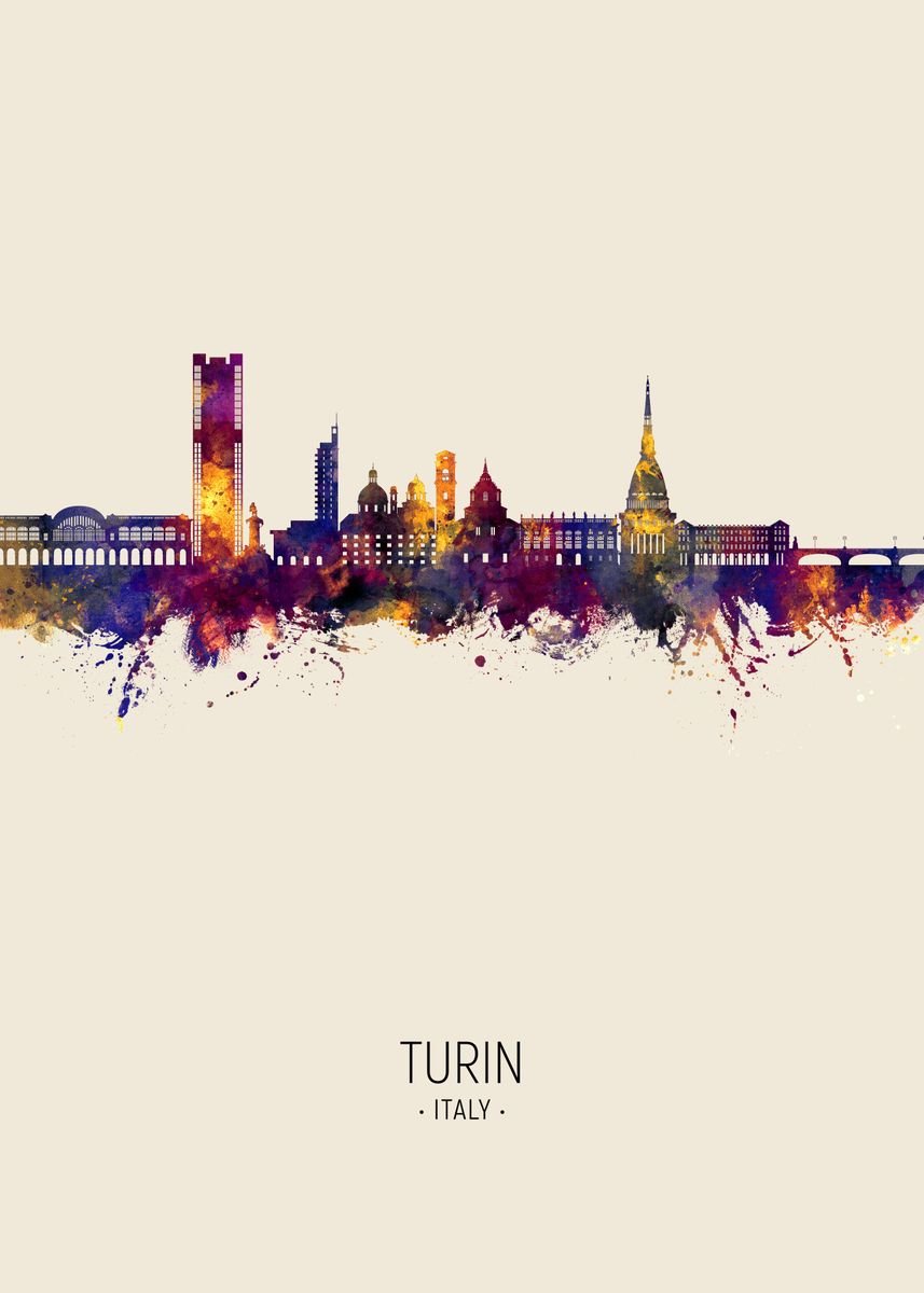'Turin Skyline Italy' Poster, picture, metal print, paint by Michael ...