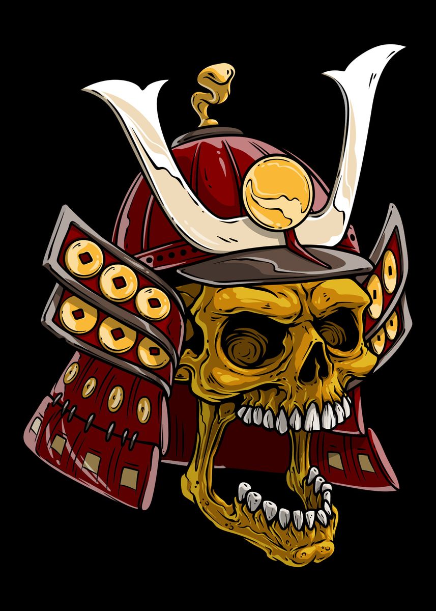 'Samurai skull face' Poster, picture, metal print, paint by Daily ...