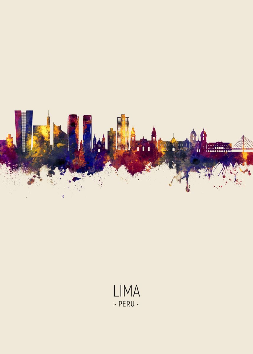 'Lima Skyline Peru' Poster, picture, metal print, paint by Michael ...