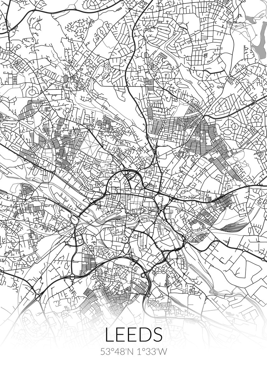 'Leeds City Map White' Poster, picture, metal print, paint by dkDesign ...