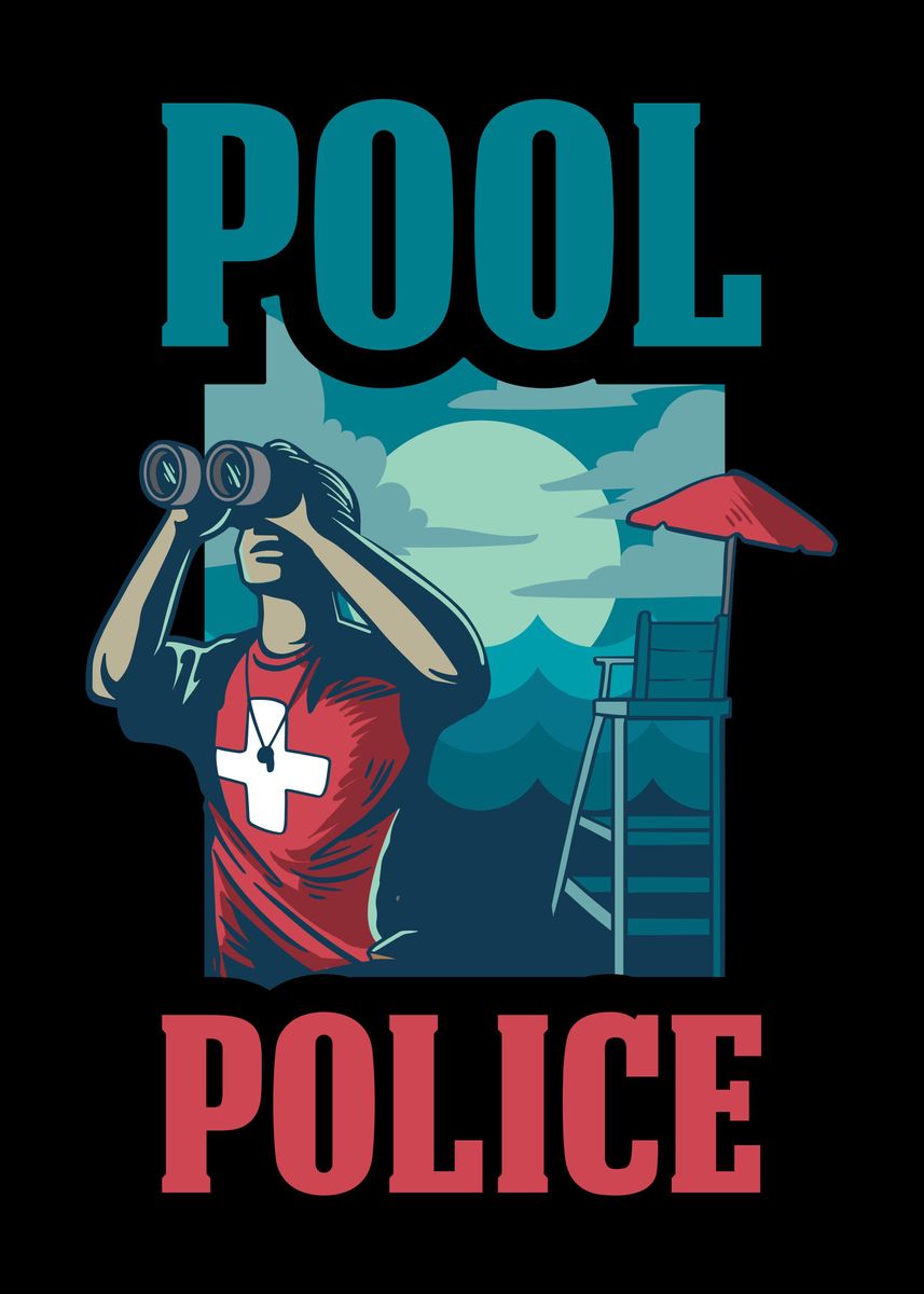 'Pool Police' Poster, picture, metal print, paint by CatRobot | Displate