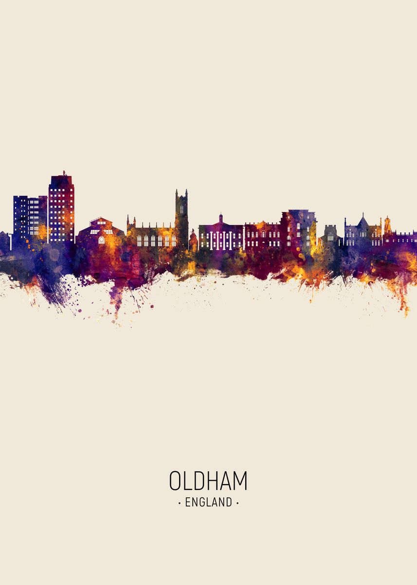 'Oldham Skyline England' Poster by Michael Tompsett | Displate