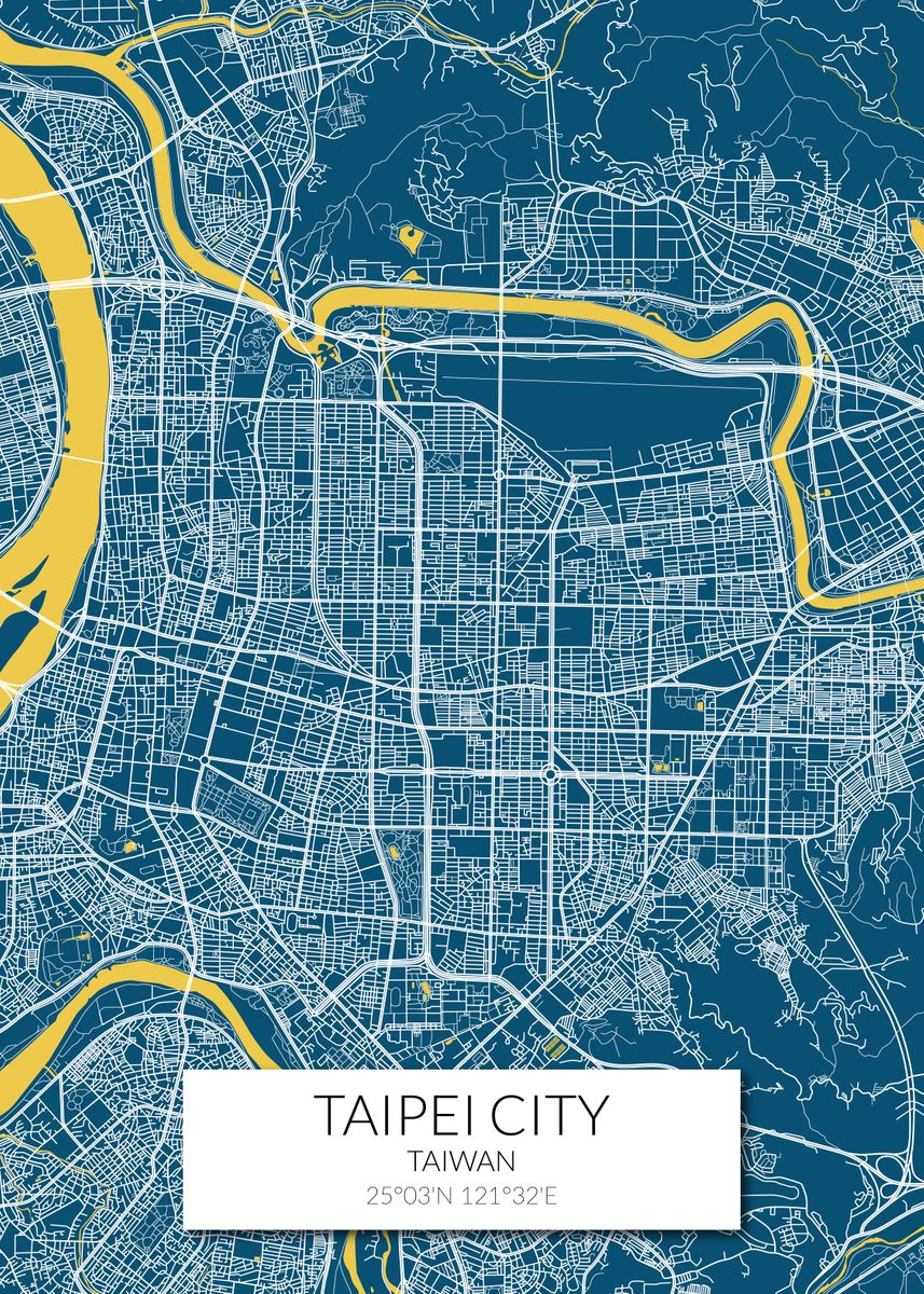 'Taipei City Map Blue' Poster, picture, metal print, paint by dkDesign ...