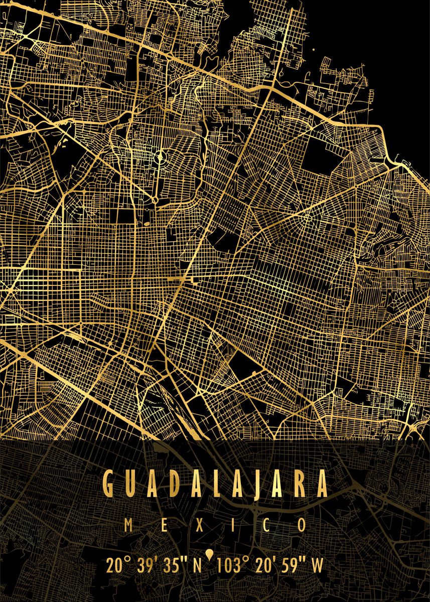 'GUADALAJARA MAP MEXICO' Poster by Artistic Paradigms | Displate