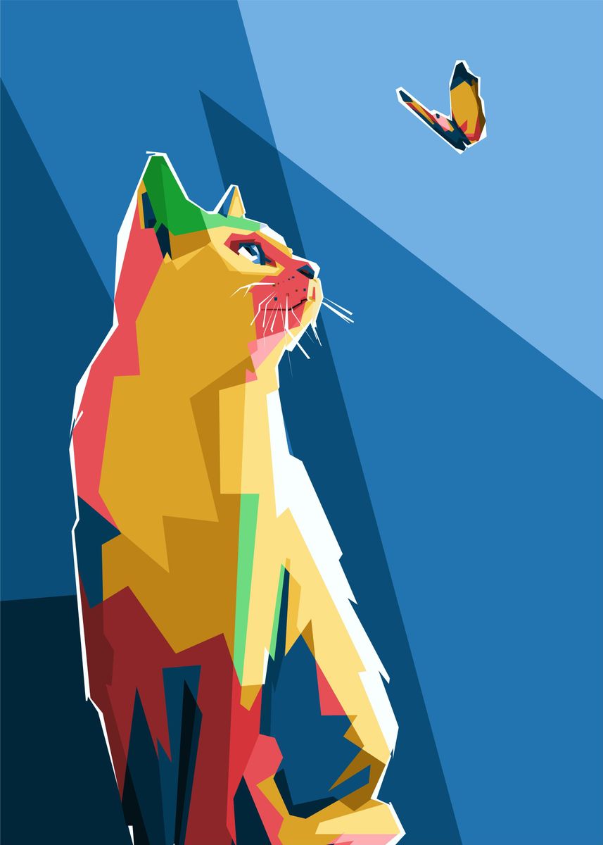 'Cat Cute WPAP' Poster, picture, metal print, paint by Wahyu Candra ...