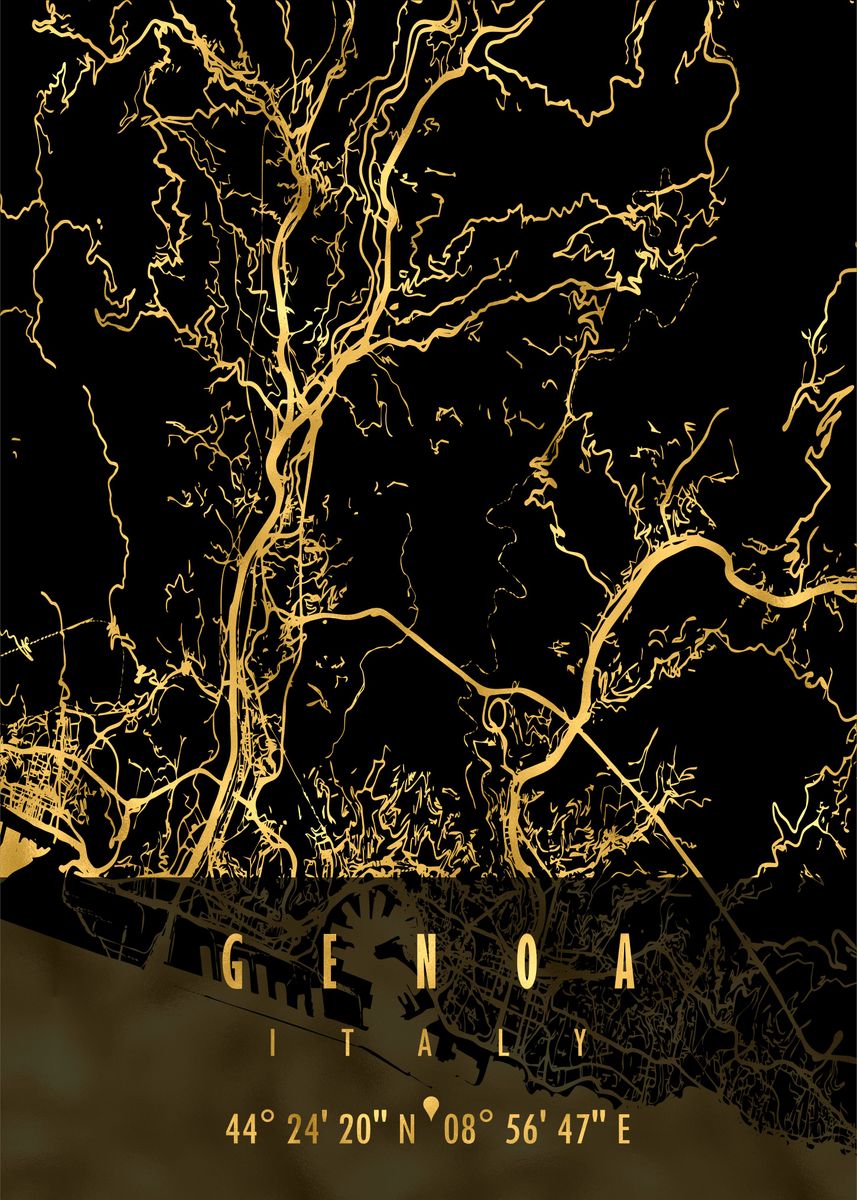 'GENOA MAP ITALY' Poster, picture, metal print, paint by Artistic ...