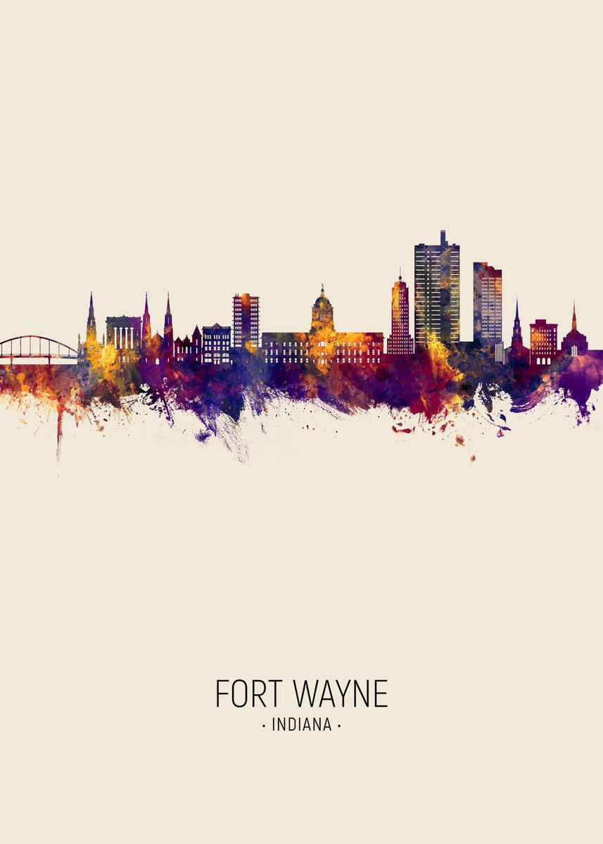 'Fort Wayne Skyline Indiana' Poster, picture, metal print, paint by ...