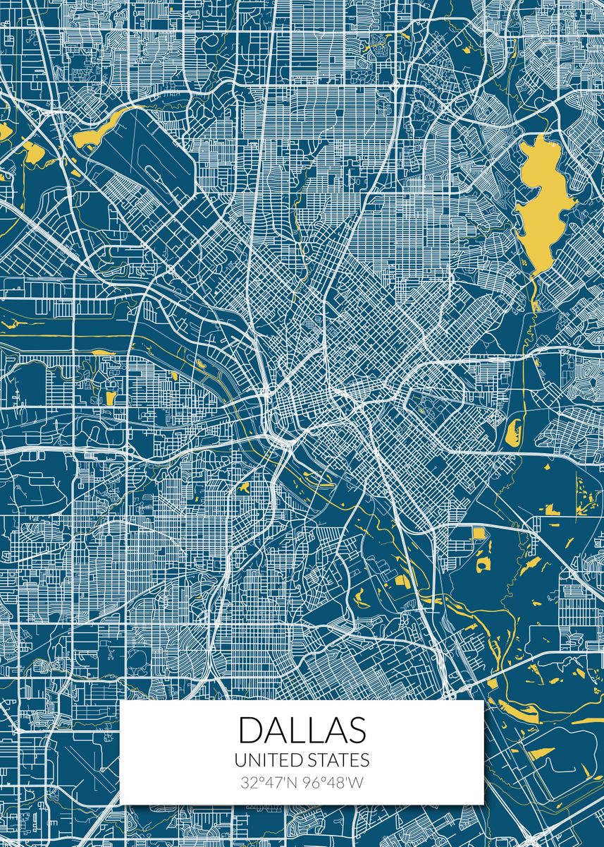 'Dallas Map Blue White' Poster by dkDesign | Displate