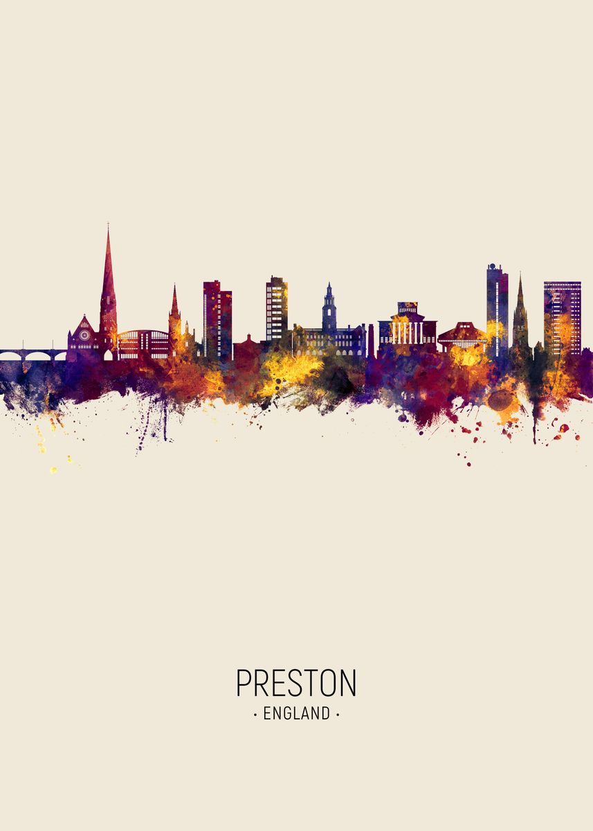 'Preston Skyline England' Poster, picture, metal print, paint by ...