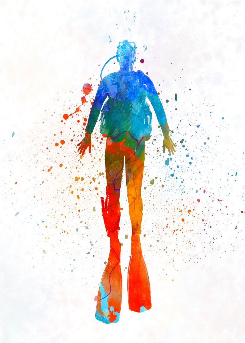 'men scuba diver' Poster, picture, metal print, paint by Cristina ...