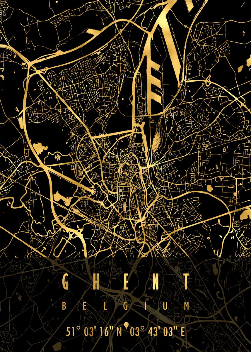 'GHENT MAP BELGIUM' Poster, picture, metal print, paint by Artistic ...