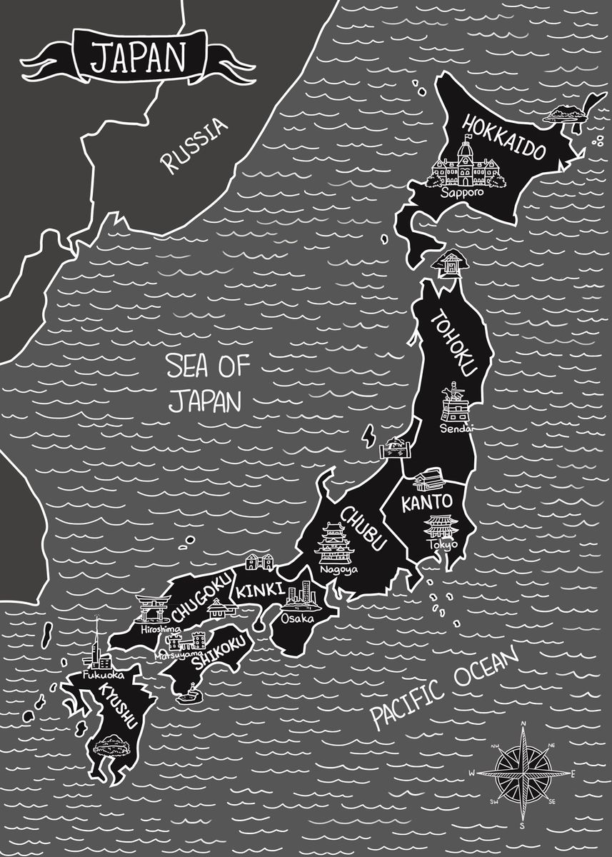 'Dark Map of Japan' Poster, picture, metal print, paint by Sheridan T ...