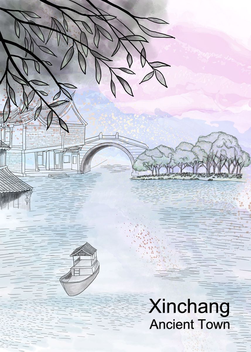 'Xinchang ancient town' Poster, picture, metal print, paint by Shawlin ...