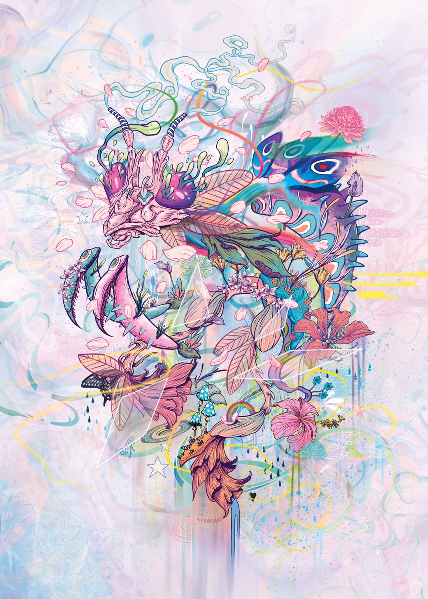 'Flower Mantis' Poster, picture, metal print, paint by Mat Miller ...