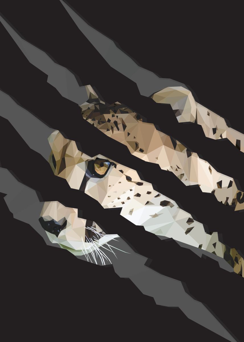 'Low Poly Cheetah Claw Mark' Poster, picture, metal print, paint by ...